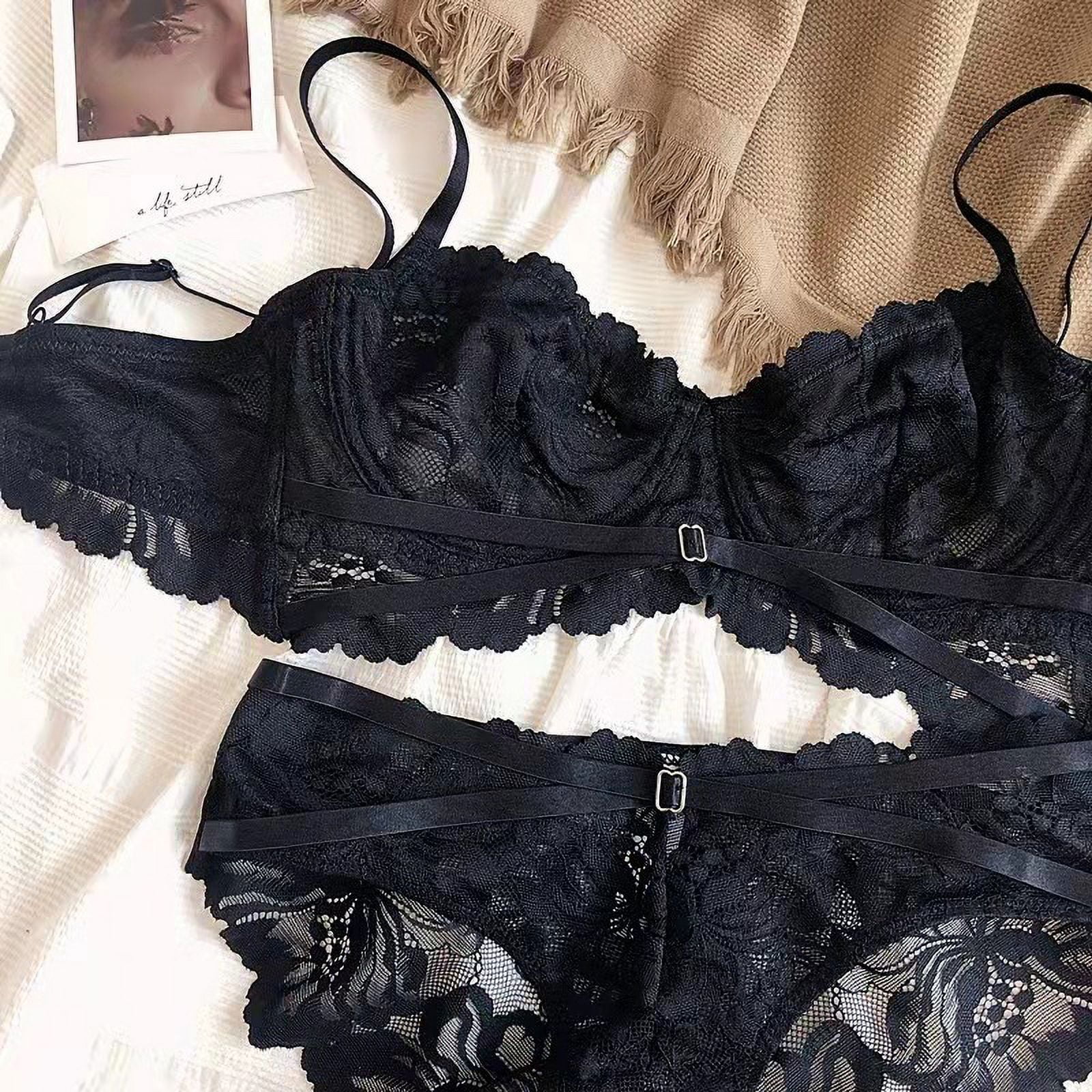 Hhh French Underwear Womens Sexy And Breathable Ultra Thin Lace Breast Holding Bra Set Push Up