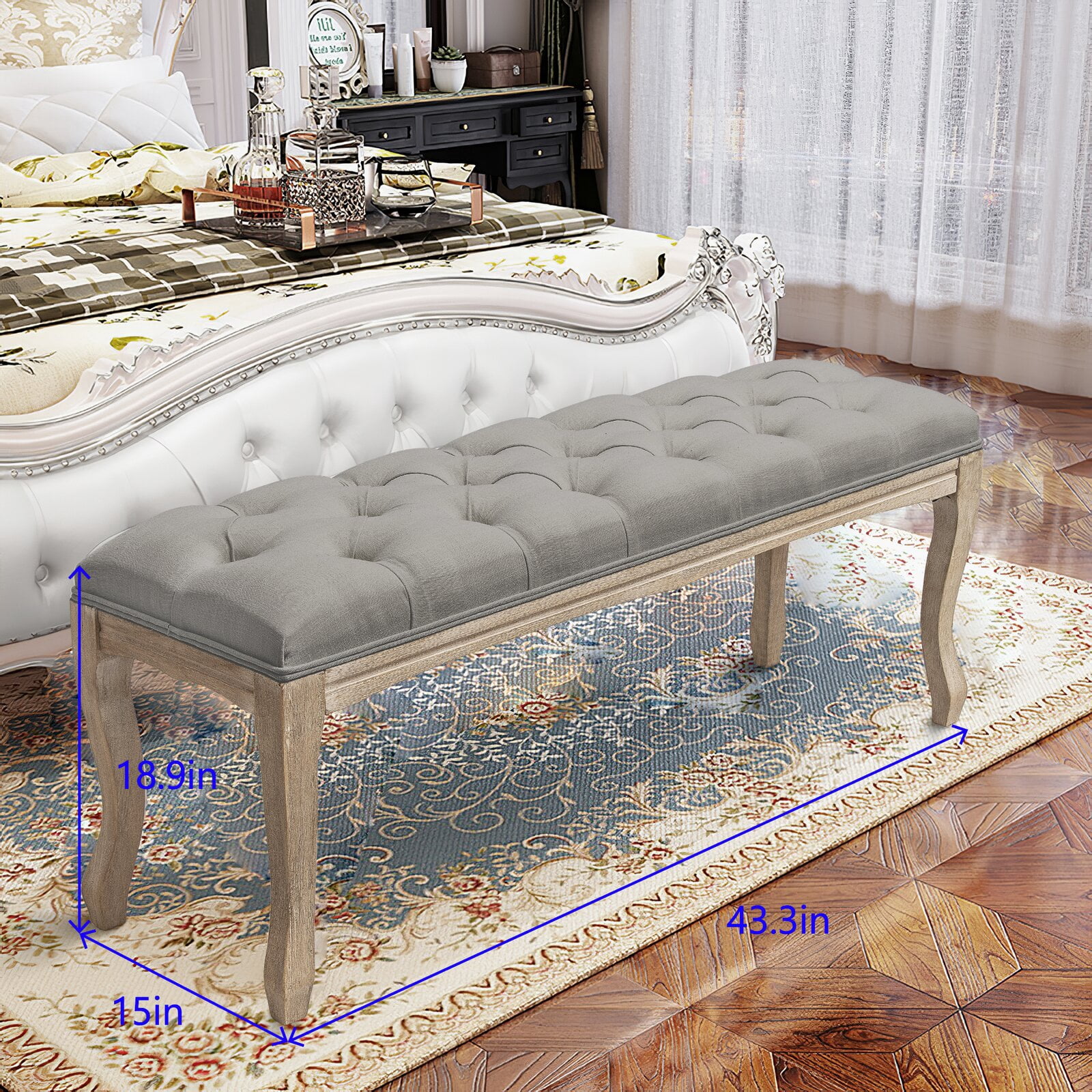 French Vintage Bench, Multifunctional Upholstered Entryway Shoe ...