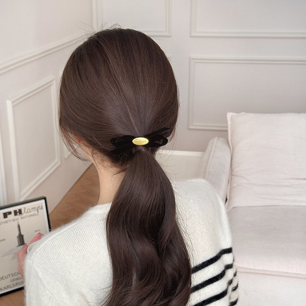French Vintage Velvet Bow Bangs Clip for Side Forehead Black Classic ...
