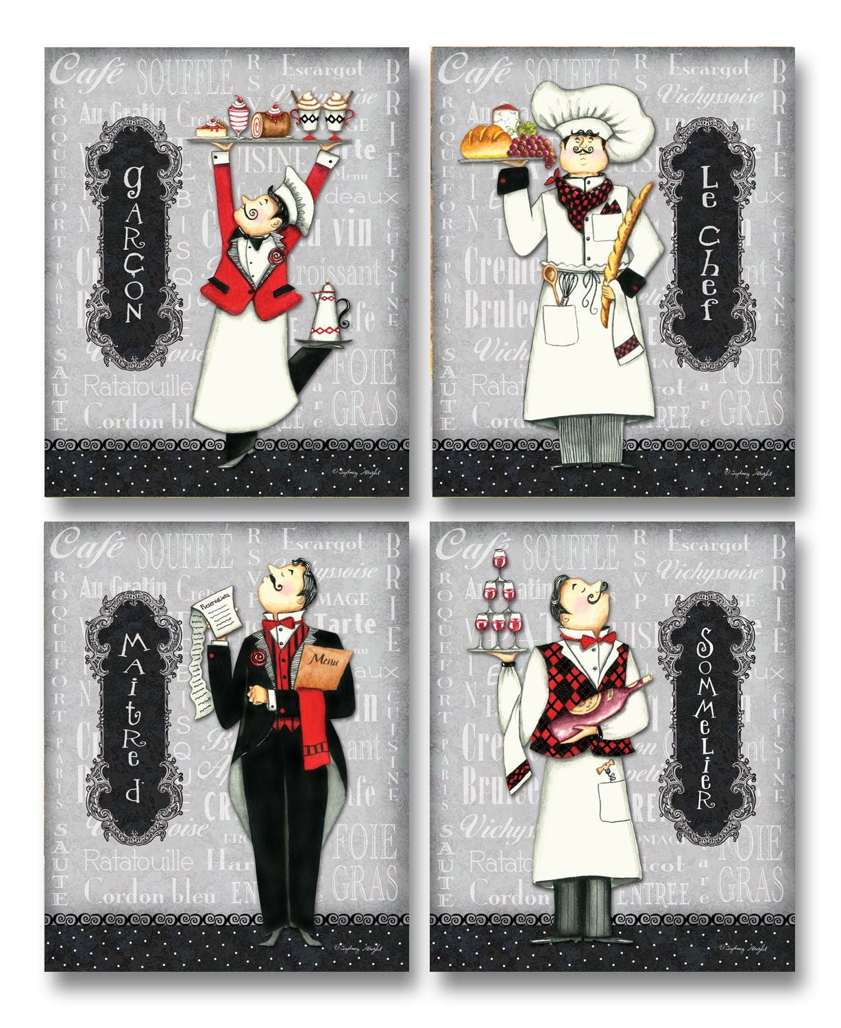 French Wait Staff; Sommelier, Maitre D', Le Chef, and Garcon ; Four ...