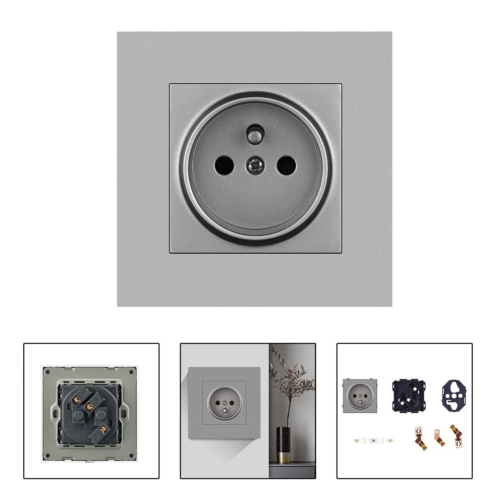 French Wall Power Socket Gray PC Panel European Plug AC 110 ~ 250V 16A ...