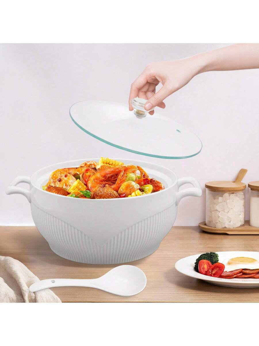 French White Ceramic Soup Tureen (7.48"/8.54") - Porcelain Covered ...