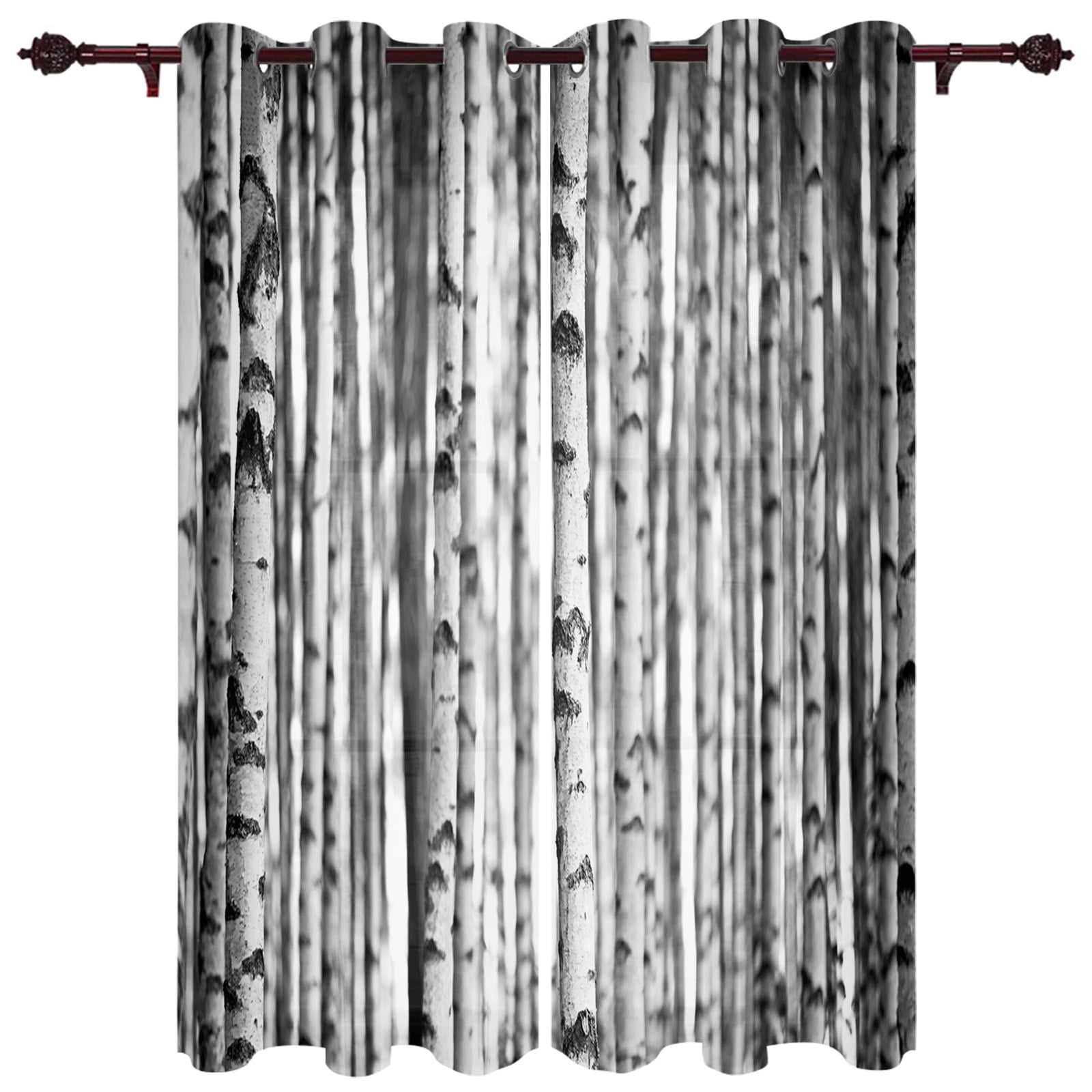 French Window Curtains Birch Tree Black And White Living Dining Room ...