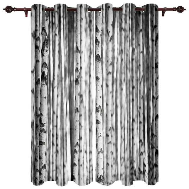 French Window Curtains Birch Tree Black And White Living Dining Room ...