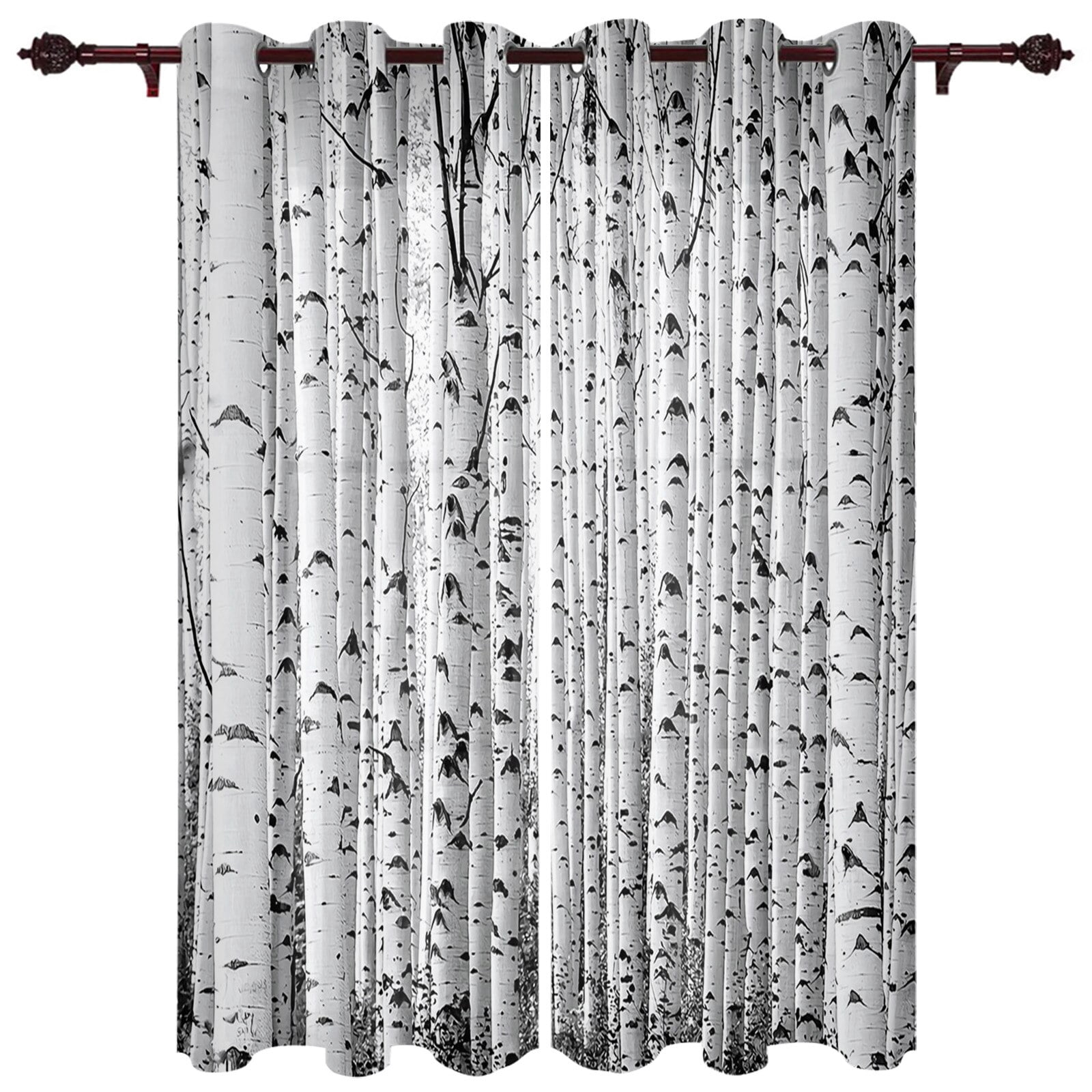 French Window Curtains Birch Tree Black And White Living Dining Room ...
