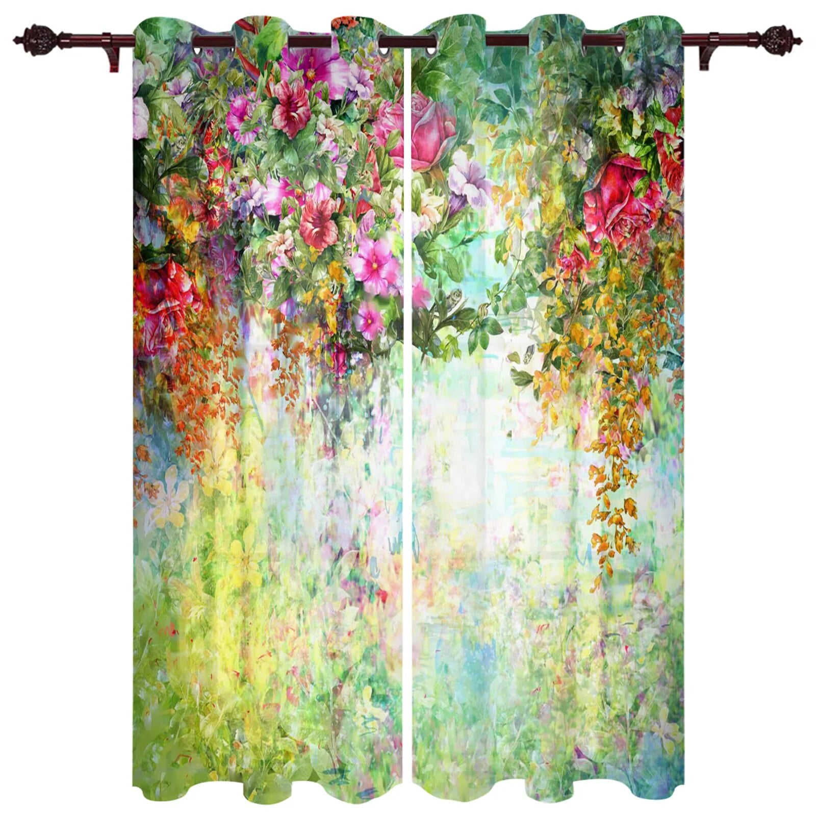 French Window Curtains Flower Watercolor Vine Living Dining Room Kids ...
