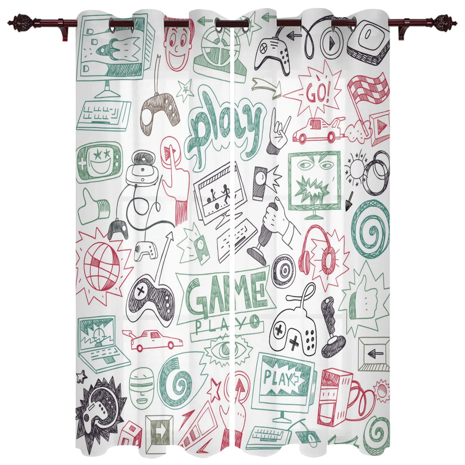 French Window Curtains Gamepad Computer Graffiti Living Dining Room ...