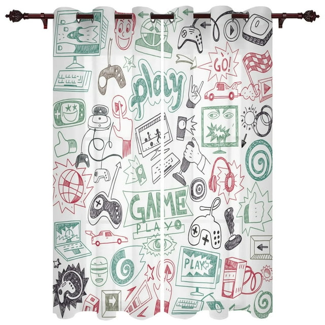 French Window Curtains Gamepad Computer Graffiti Living Dining Room ...