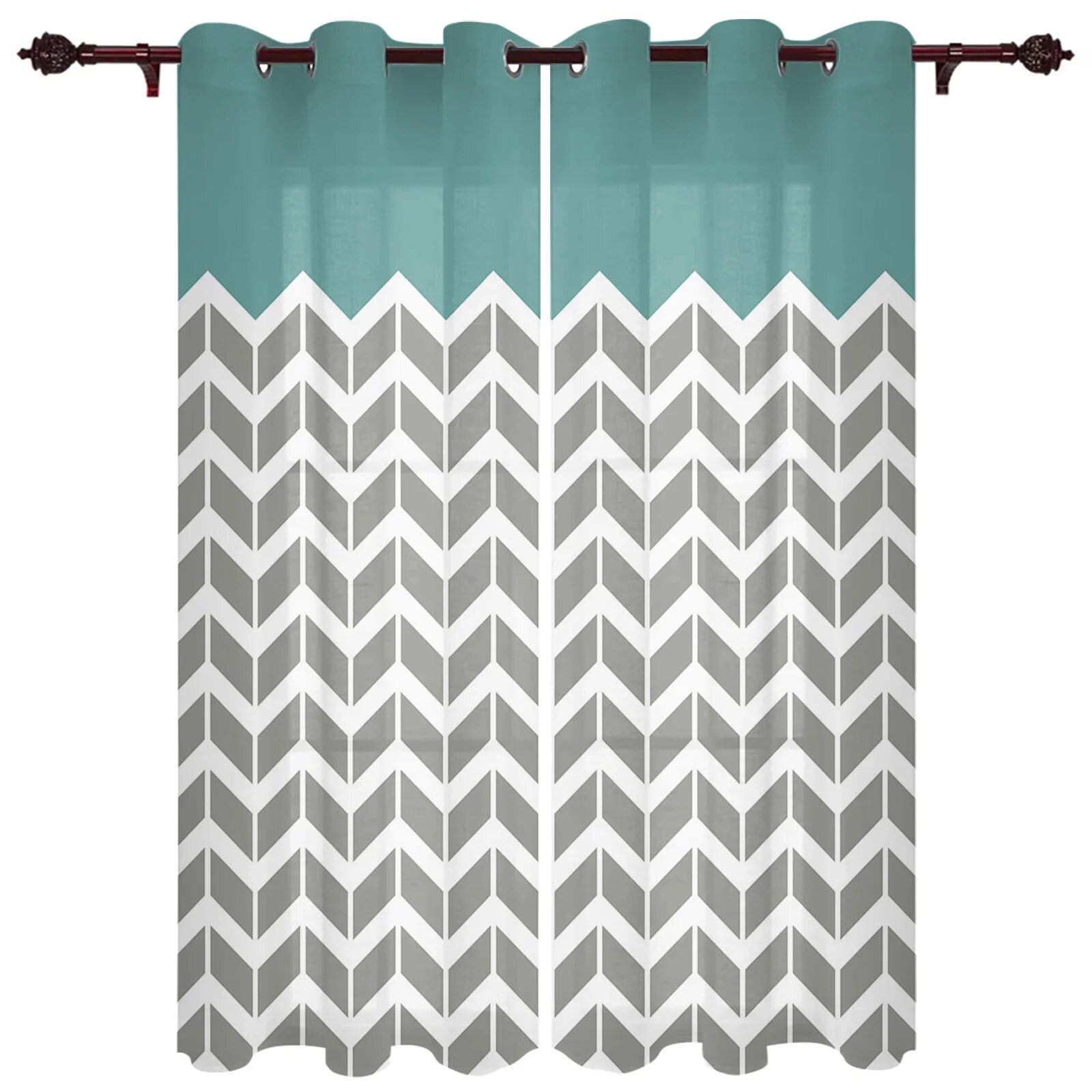 French Window Curtains Geometric Cyan Print Living Dining Room Kids ...