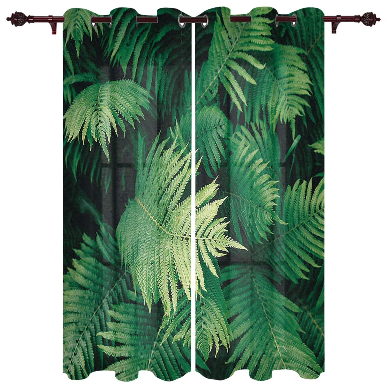 French Window Curtains Green Tropical Leaves Living Dining Room Kids ...