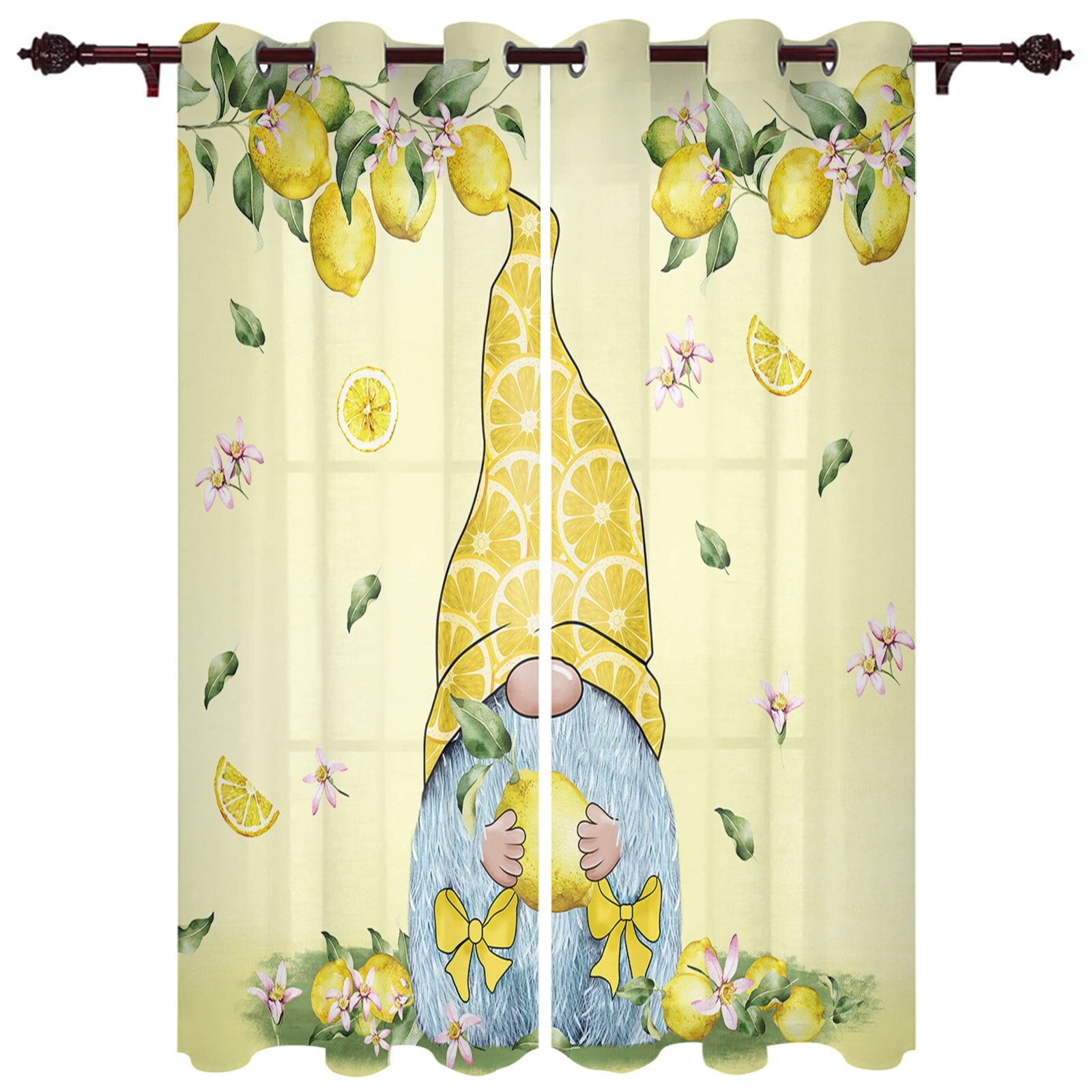 French Window Curtains Lemon Gnome Yellow Plaid Living Dining Room Kids ...