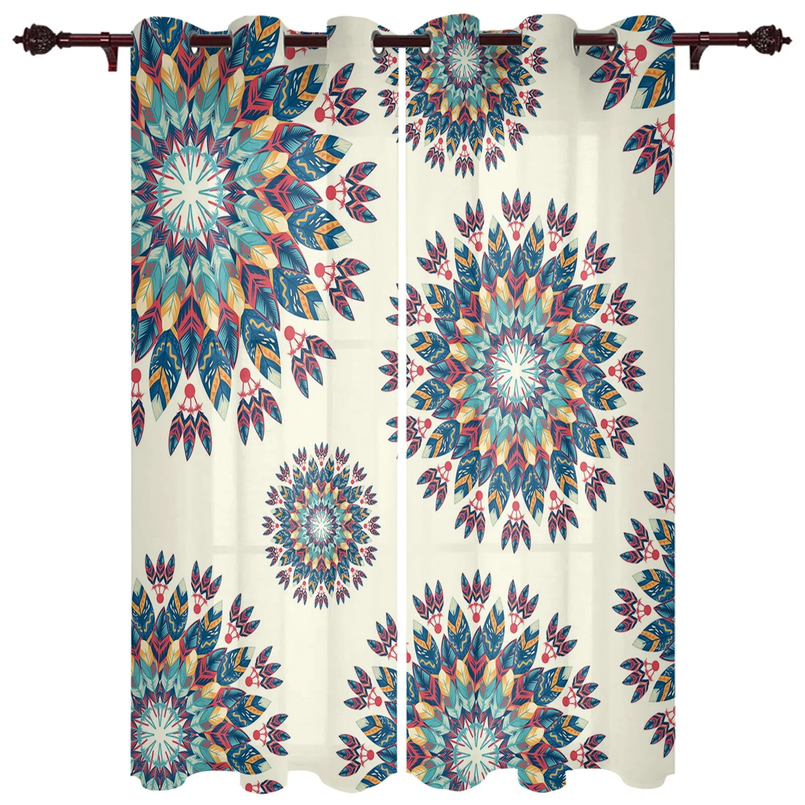 French Window Curtains Mandala Pattern Boho Style Living Dining Room ...