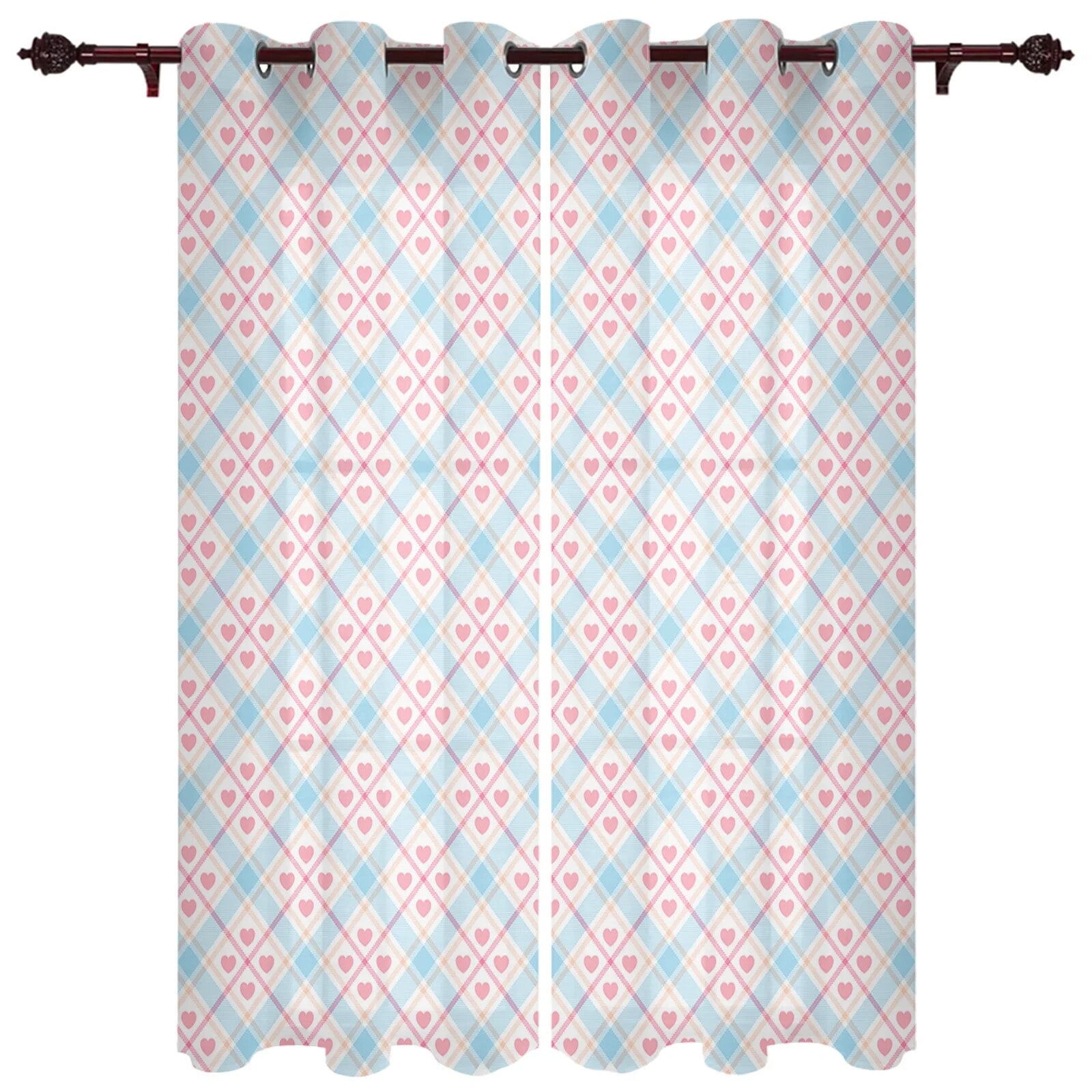 French Window Curtains Plaid Love Pink Fresh Living Dining Room Kids ...