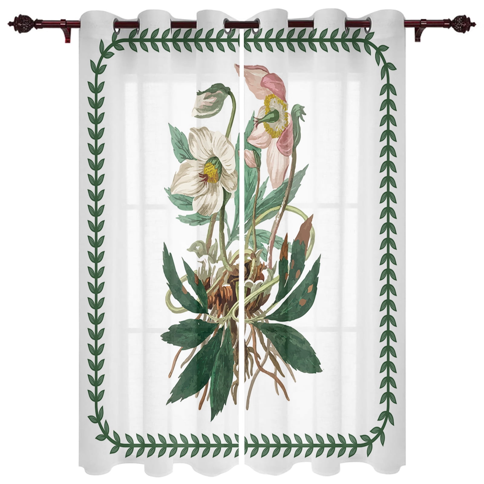 French Window Curtains Plant Flower Leaves Lilu Living Dining Room Kids ...