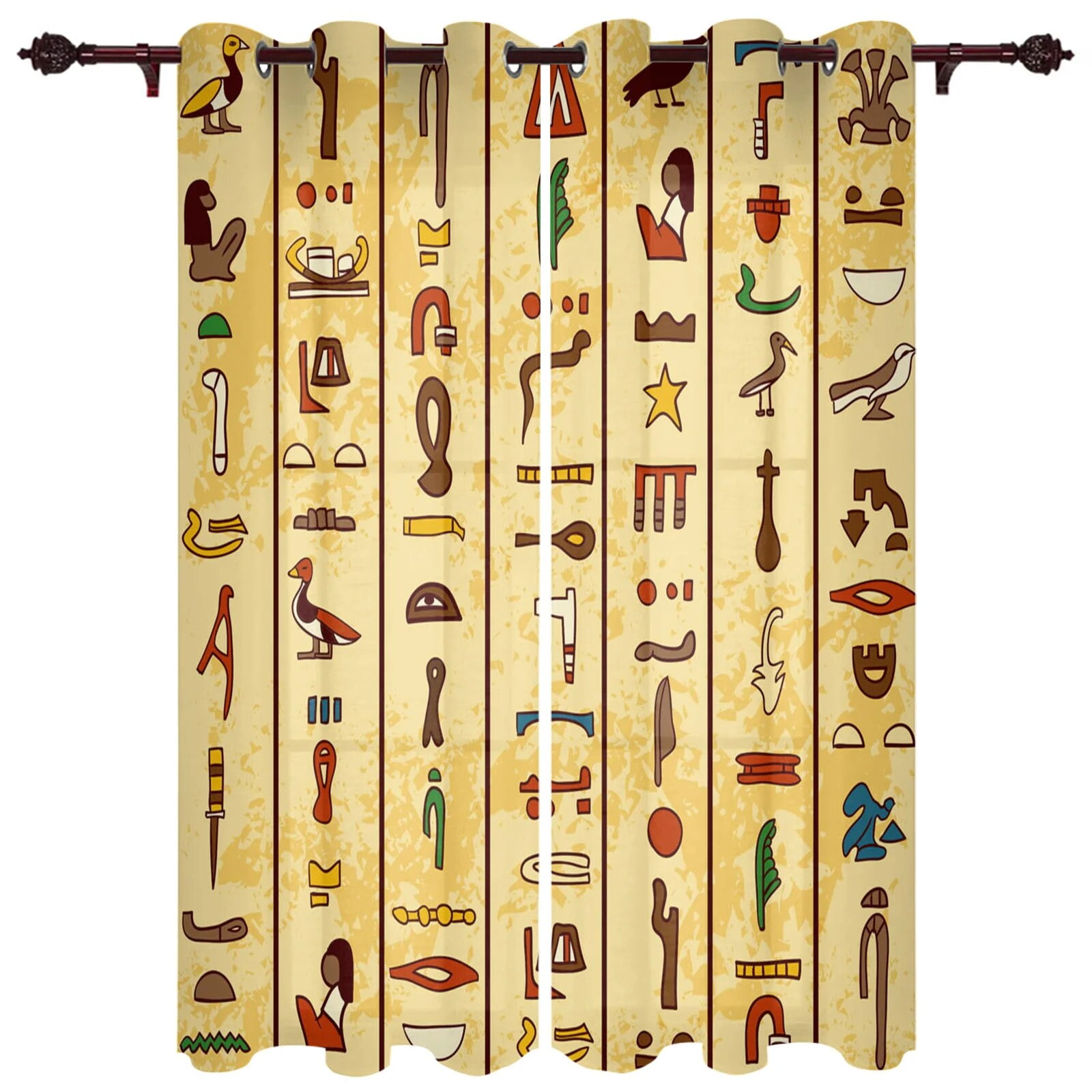 French Window Curtains Retro Ethnic Symbol Bird Living Dining Room Kids ...