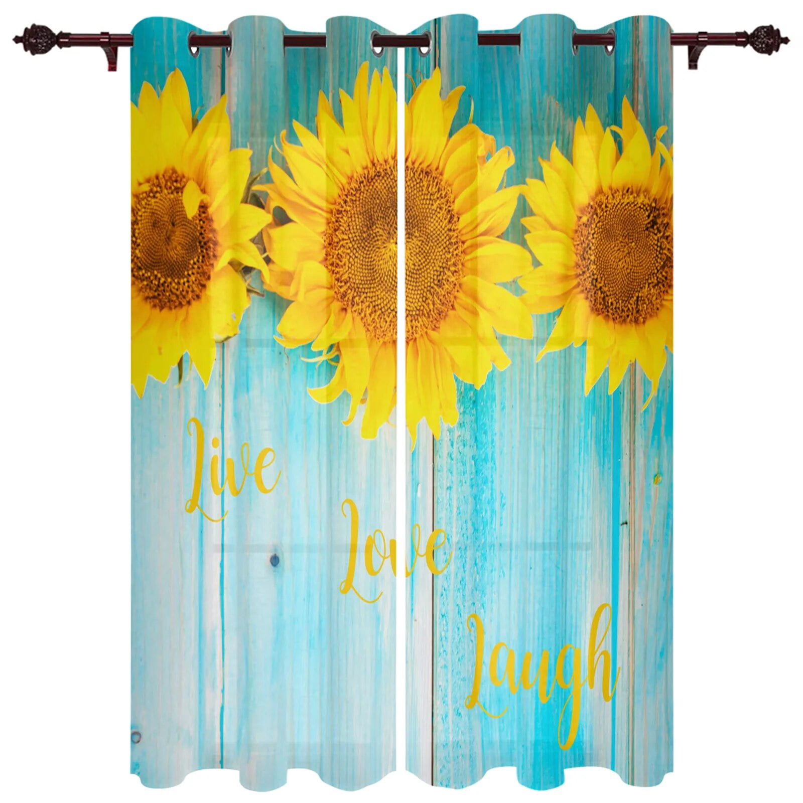 French Window Curtains Summer Sunflower Wood Grain Living Dining Room ...
