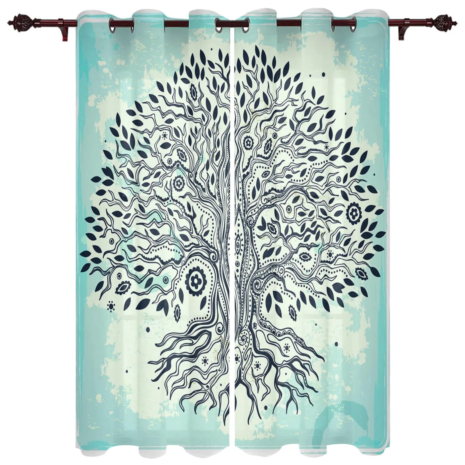 French Window Curtains Trees Tree Roots Retro Living Dining Room Kids ...