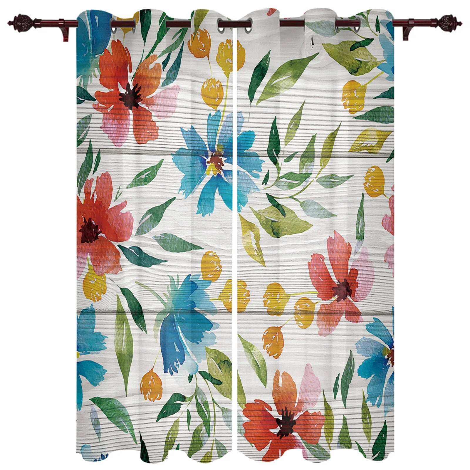 French Window Curtains Vintage Watercolor Floral Plants Living Dining ...