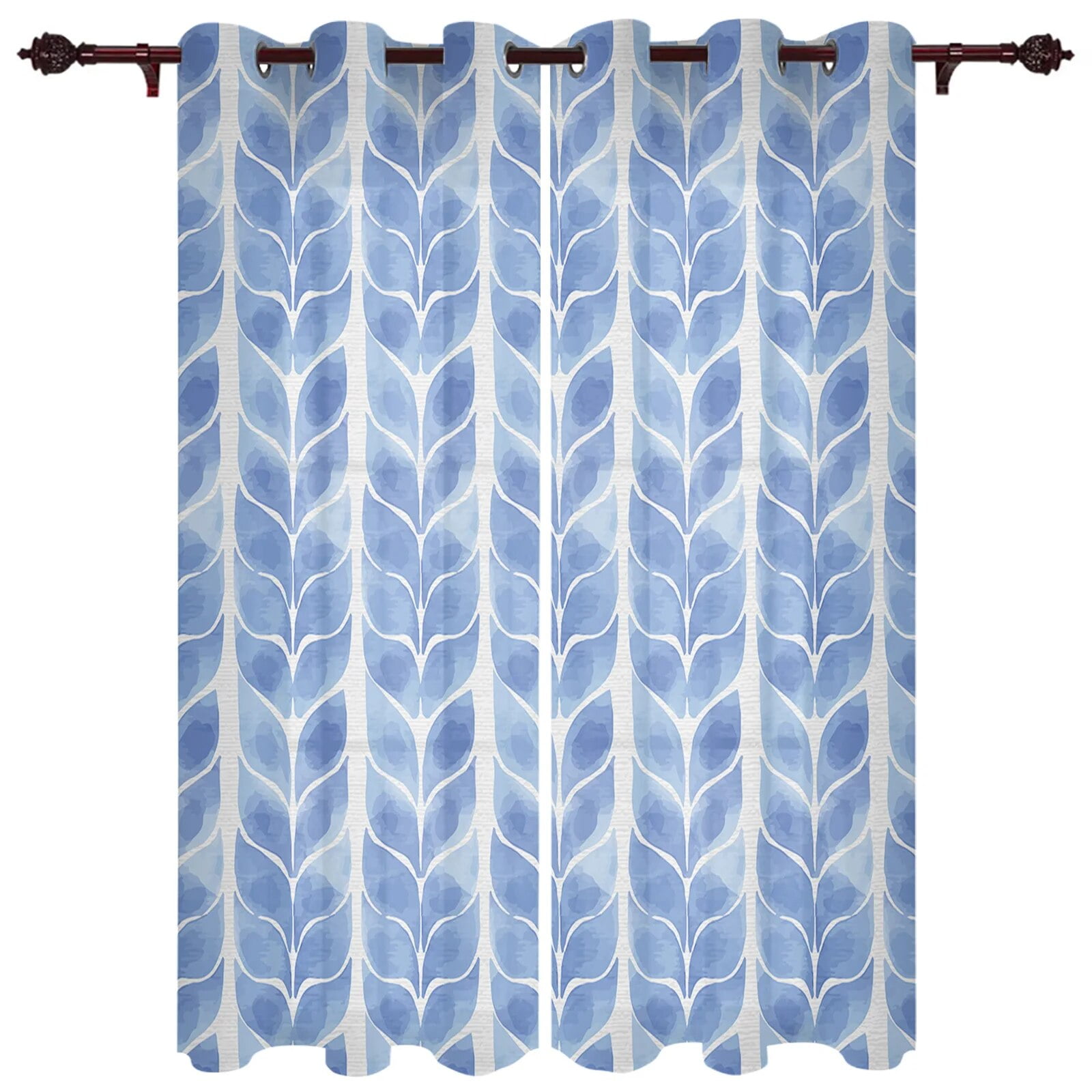 French Window Curtains Watercolor Blue Leaves Living Dining Room Kids ...