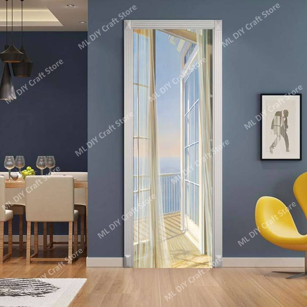 French Window Scenery PVC Door Sticker Waterproof Moisture-proof ...