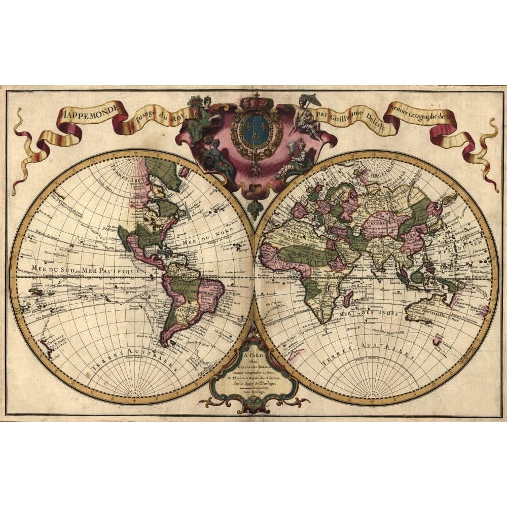 French World Map Shows Nautical Exploration Routes And Political ...