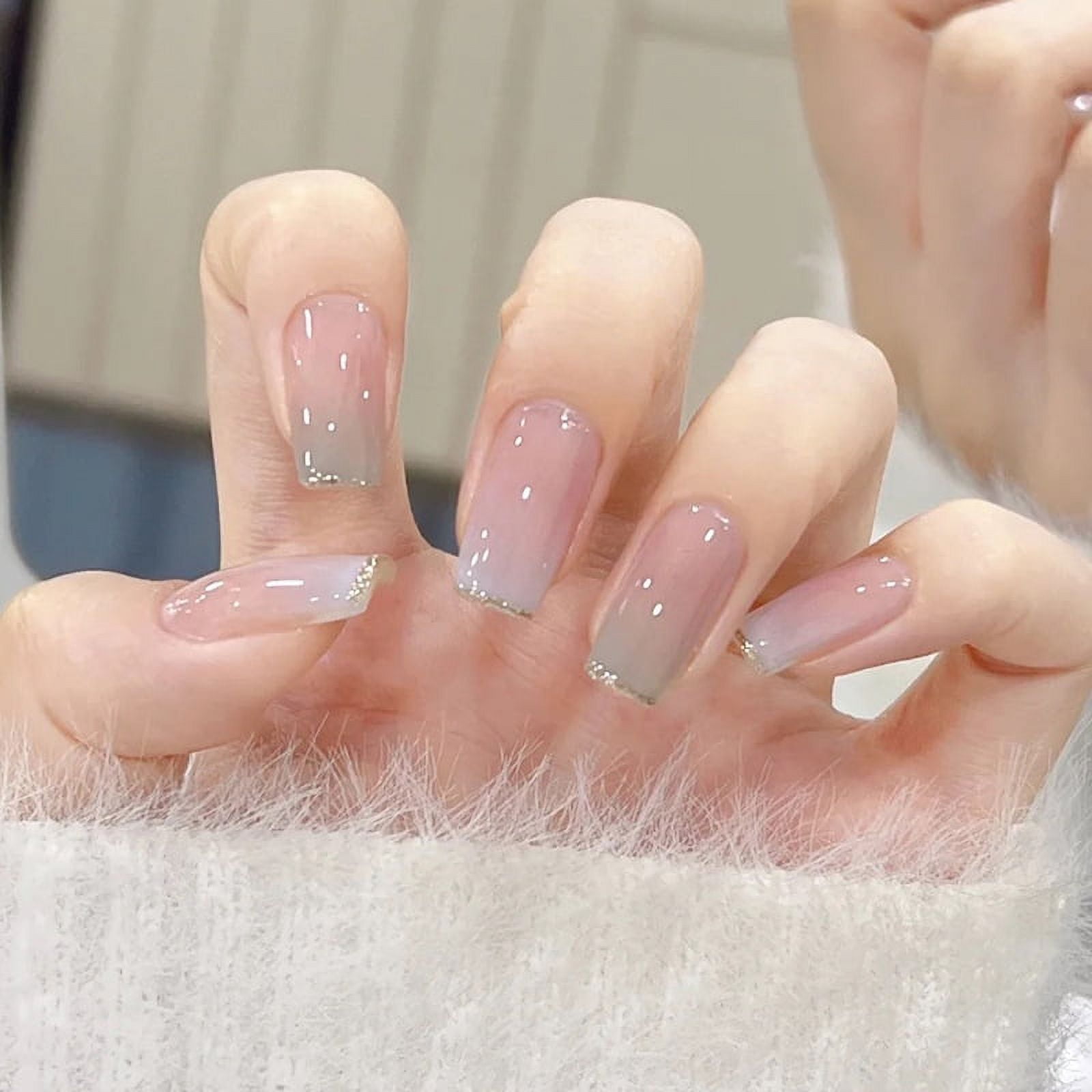 French pure desire simple sweet ice transparent manicure gradient blue ...