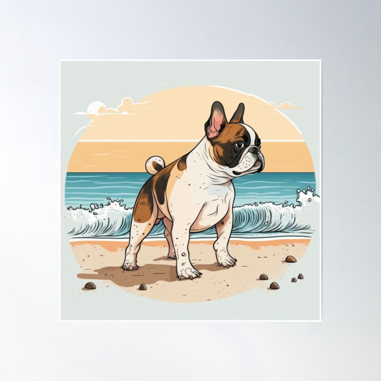 Frenchie At The Beach French Bulldog Poster Wall Art, Modern Wall Decor ...
