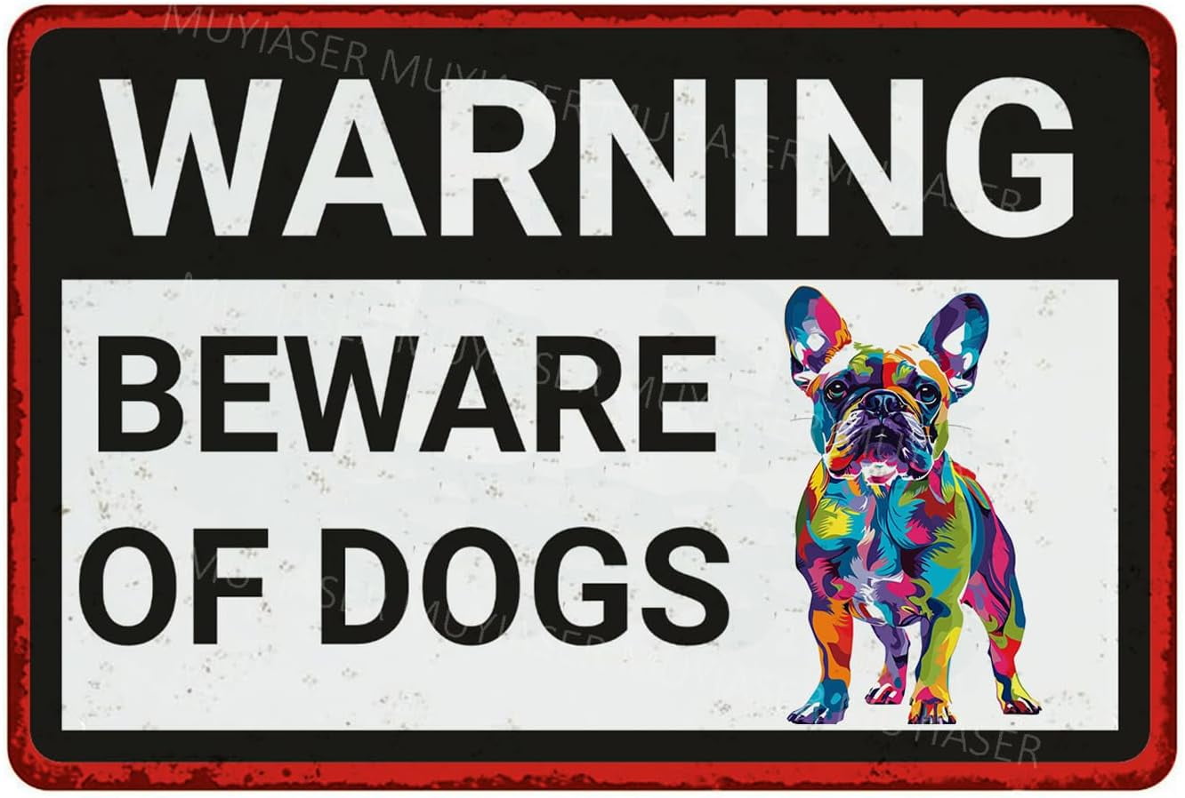 Frenchie Beware Of Dog Sign Aluminum Metal Tin Signs Door Sign Warning ...