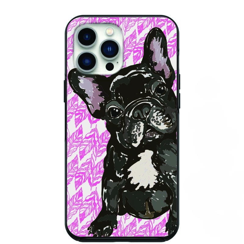 Frenchie Dog with Pink Leaves Cute Pattern for iPhone 17 to 11 Pro Max ...
