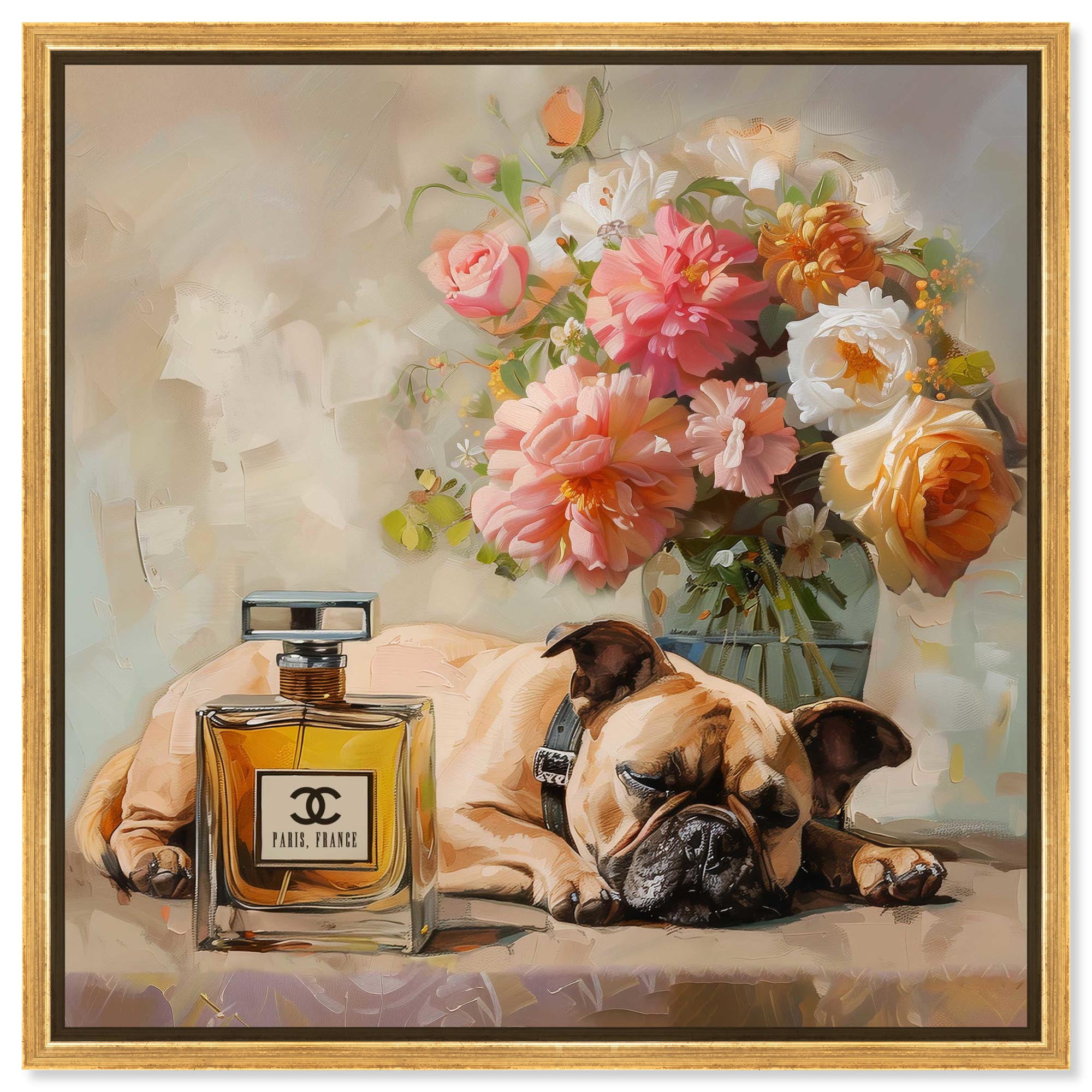 Frenchie Floral Vase Perfume Canvas Fashion Pet Art by Art Remedy, Gold ...