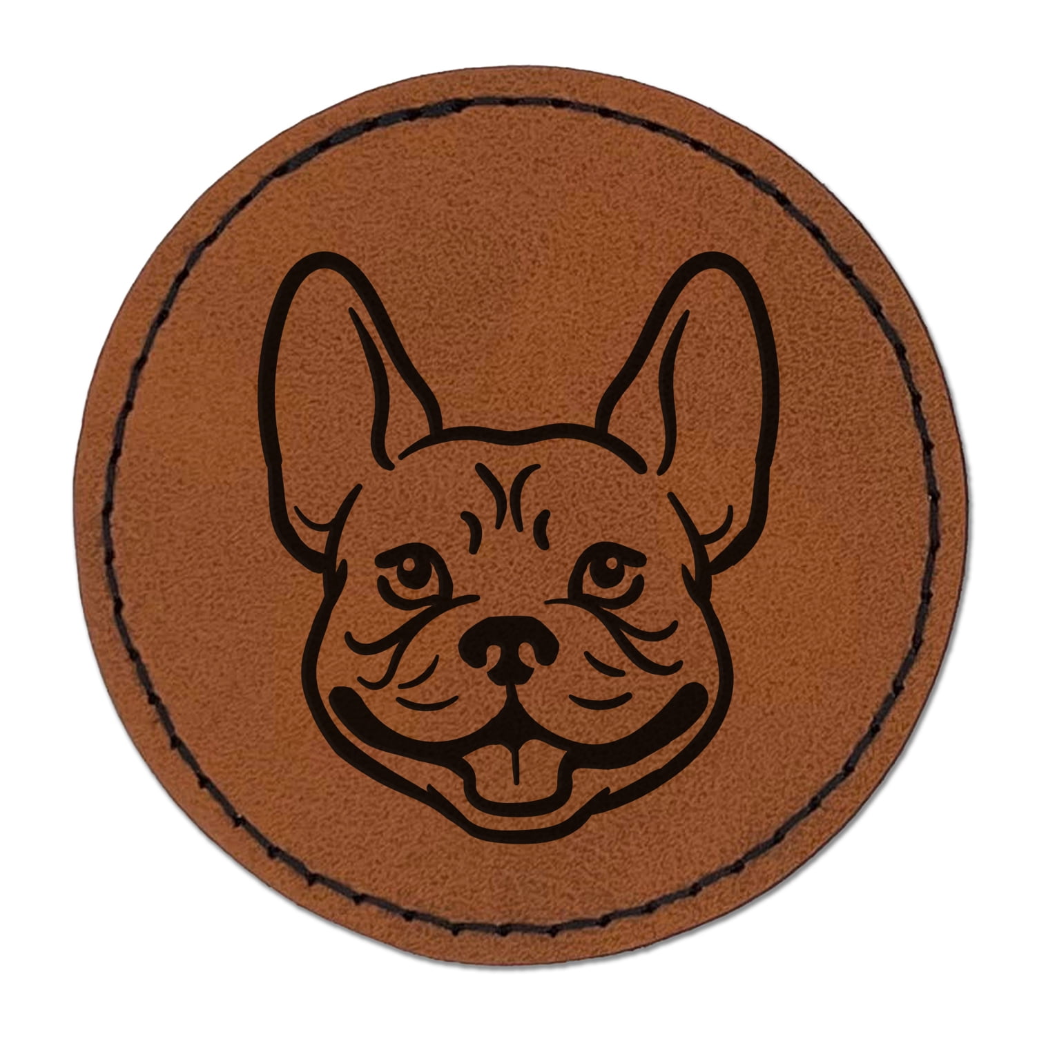 Frenchie French Bulldog Dog Head 2.5" Faux Leather Round Engraved Iron ...