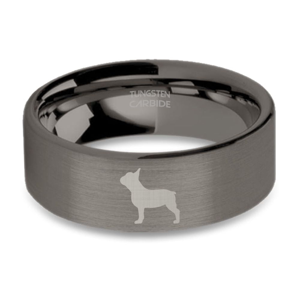 Frenchie French Bulldog Gunmetal Engraved Tungsten Ring, Brushed, 8mm ...