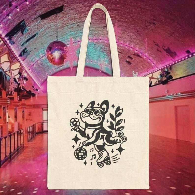 Frenchie On Skates At A Disco Canvas Tote Bag - Walmart.com