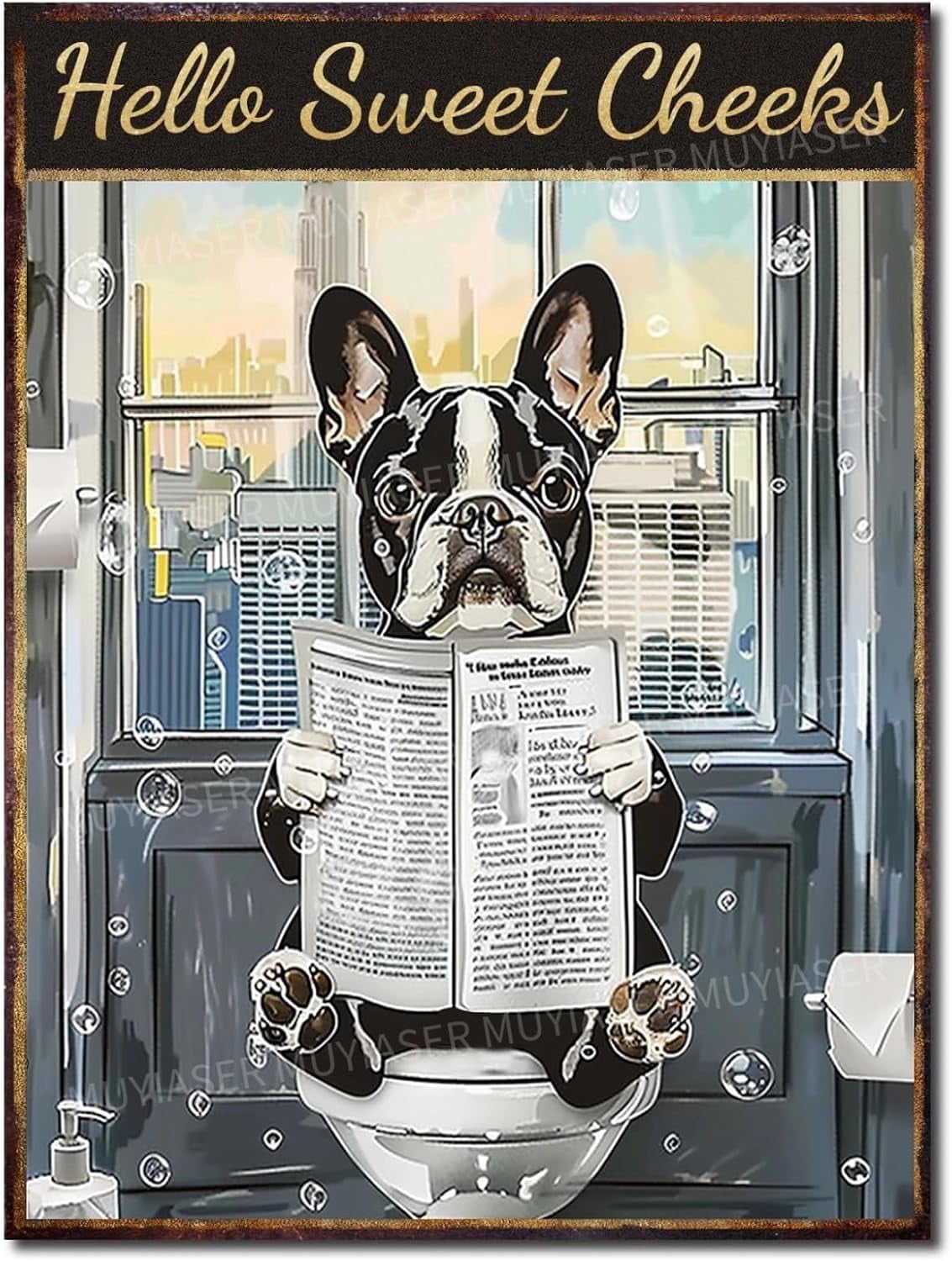 Frenchie dog Hello Sweet Cheeks Vintage Signs Retro Tin Sign for Toilet ...