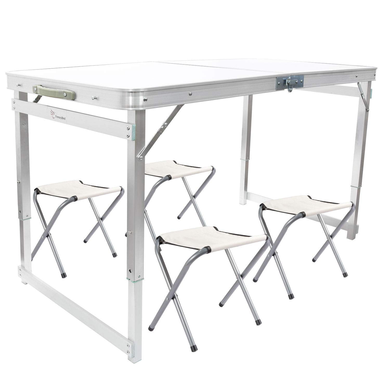 FrenzyBird Folding Picnic Table with 4 Stools, Aluminum Table Oxford ...