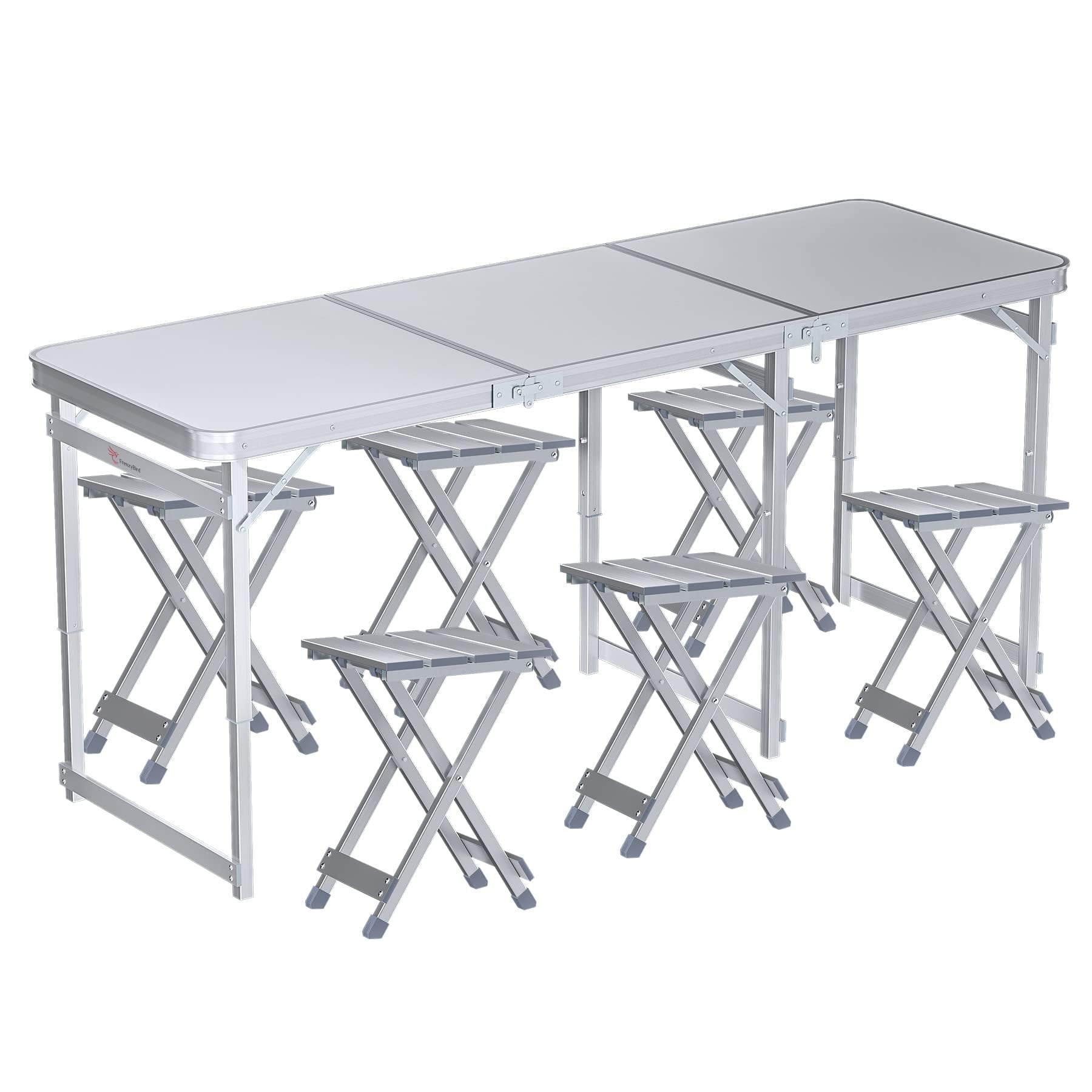 FrenzyBird Folding Picnic Table 6FT with 6 Stools Aluminum Table Chair ...