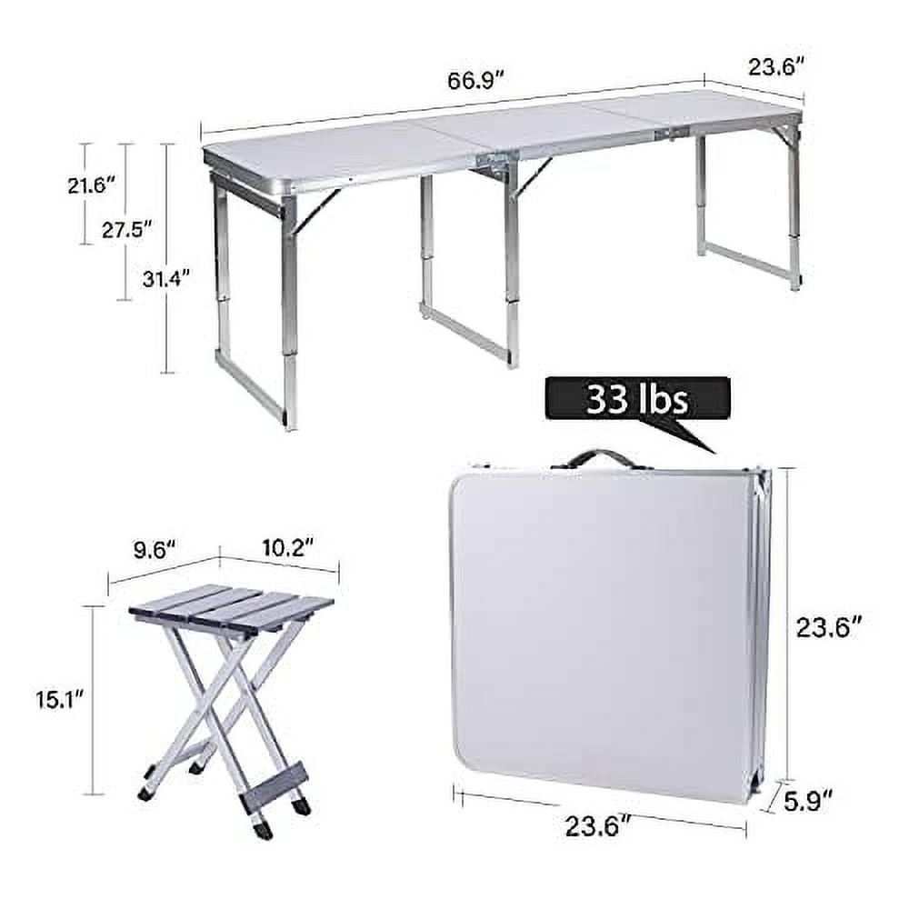 FrenzyBird Folding Picnic Table with 6 Stools, Aluminum Table Chair Set ...