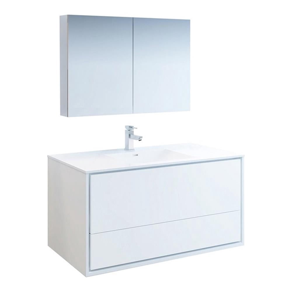 Fresca Catania 48" Glossy White Wall Hung Modern Bathroom Vanity with ...