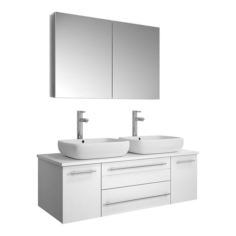 Fresca Lucera 48" Wall Hung Double Vessel Sink Wood Bathroom Vanity in ...