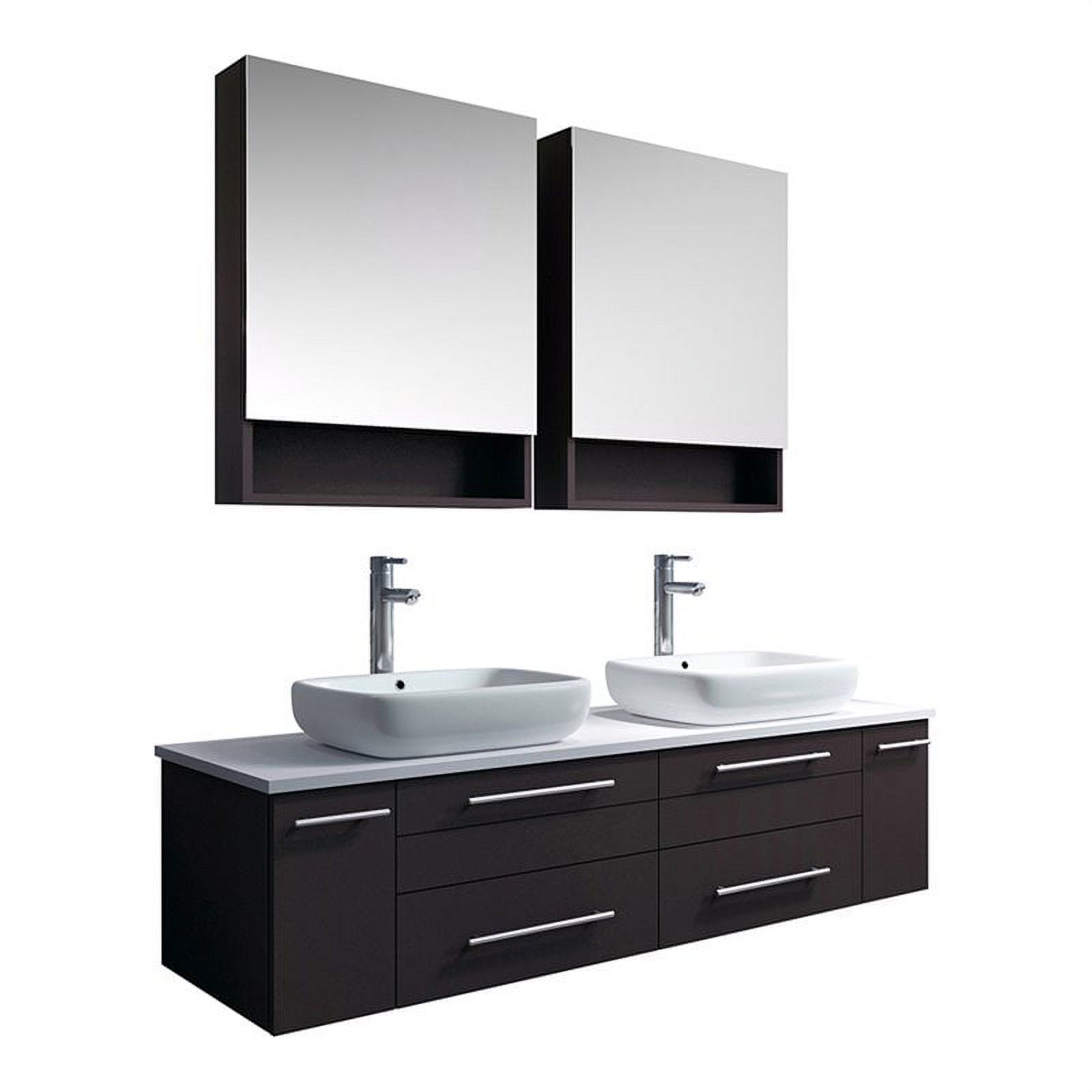 Fresca Lucera 60" Wall Hung Double Vessel Sink Wood Bathroom Vanity in ...
