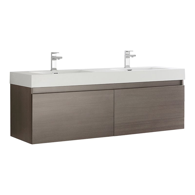 Fresca Mezzo 59" Wall Hung Double Sinks Modern Bathroom Cabinet in Gray ...