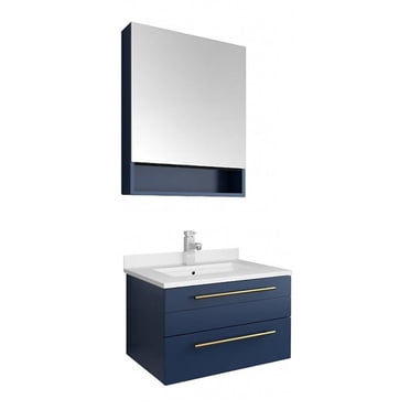 Alpine 60" Wood Floating Vanity Base in Blue with Chrome Handles ...