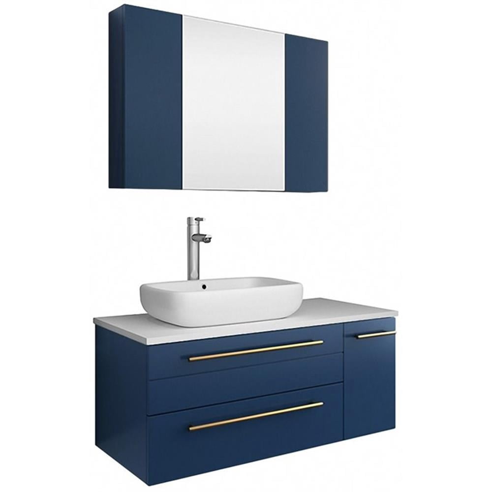 Fresca Lucera 36" Royal Blue Wall Hung Vessel Sink Modern Bathroom ...