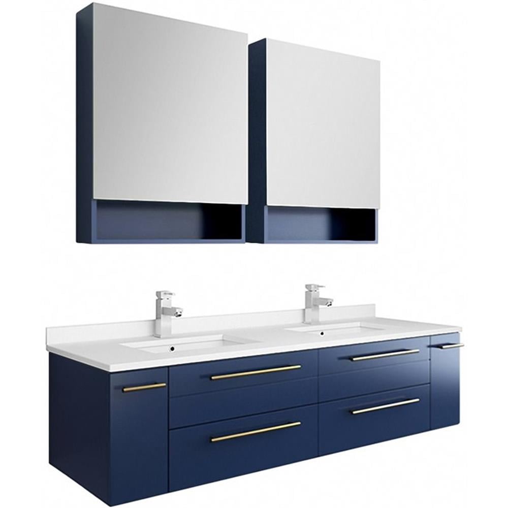 Fresca Stella 60" Wall Hung Double Undermount Sink Vanity Set in Royal ...