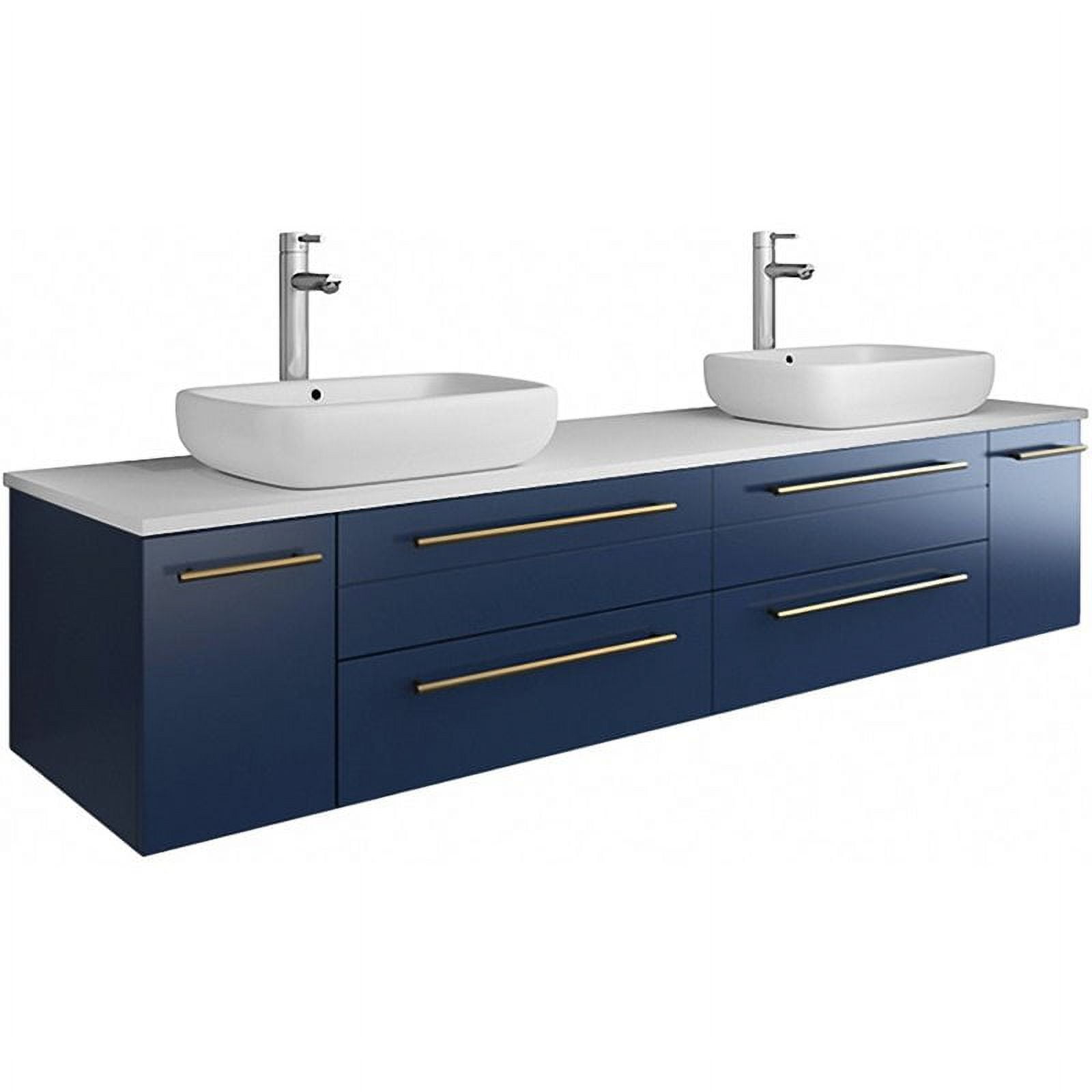 Fresca Stella 72" Wall Hung Double Vessel Bathroom Vanity in Royal Blue ...