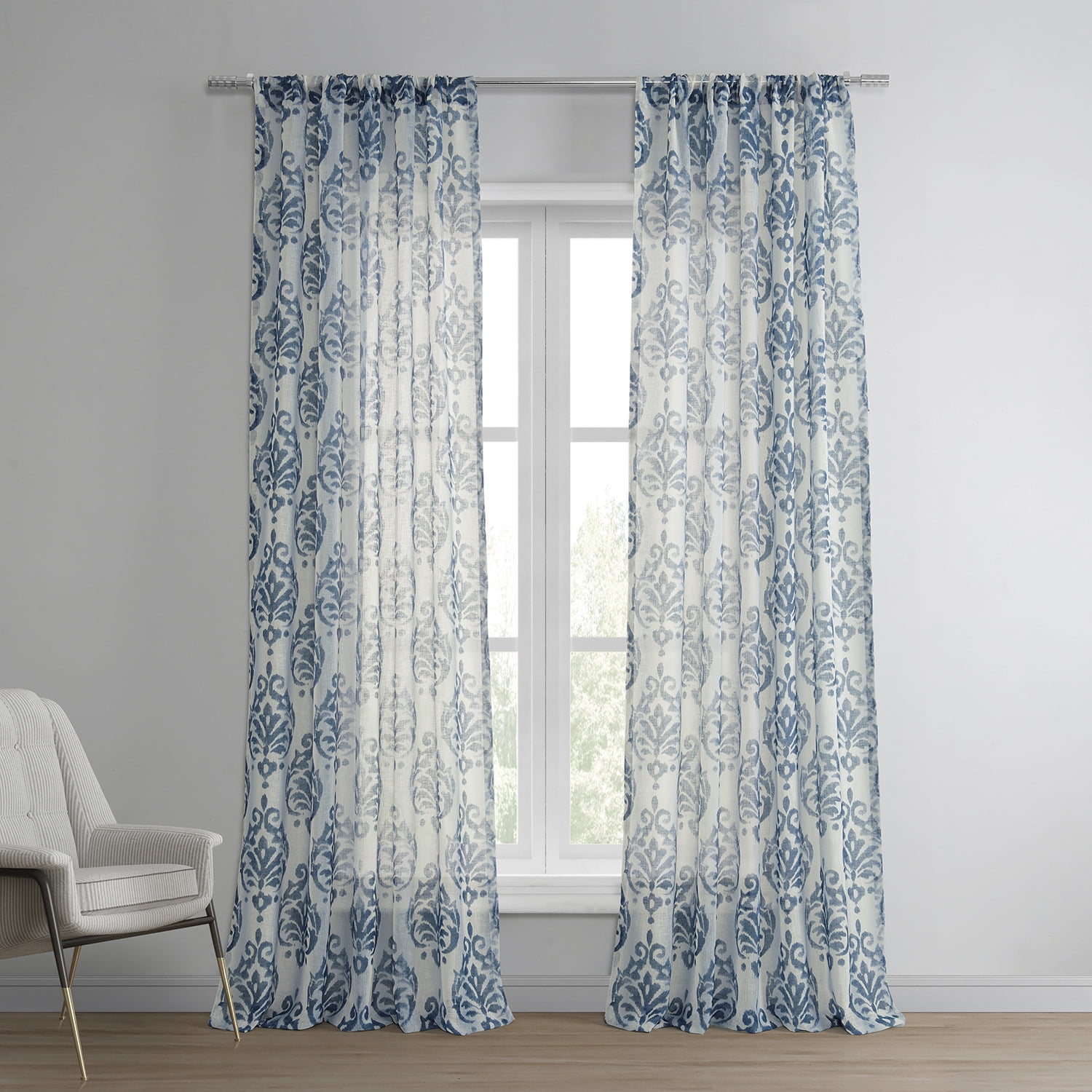 Fresco Blue Printed Faux Linen Sheer Curtain (1 Panel), Fresco Blue ...