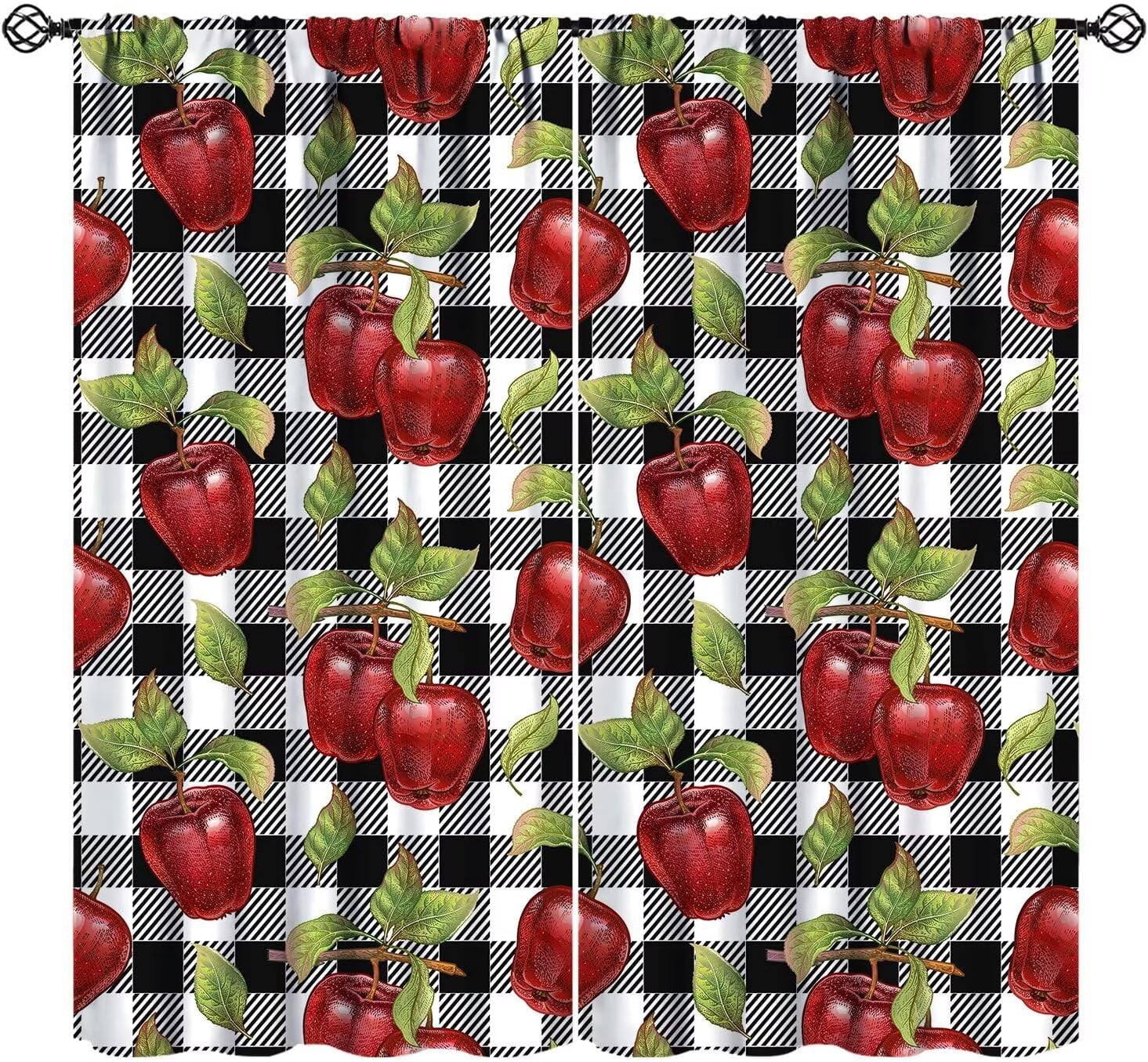 Fresh Apple Curtains, Rustic Vintage Country Black Buffalo Check Plaid ...