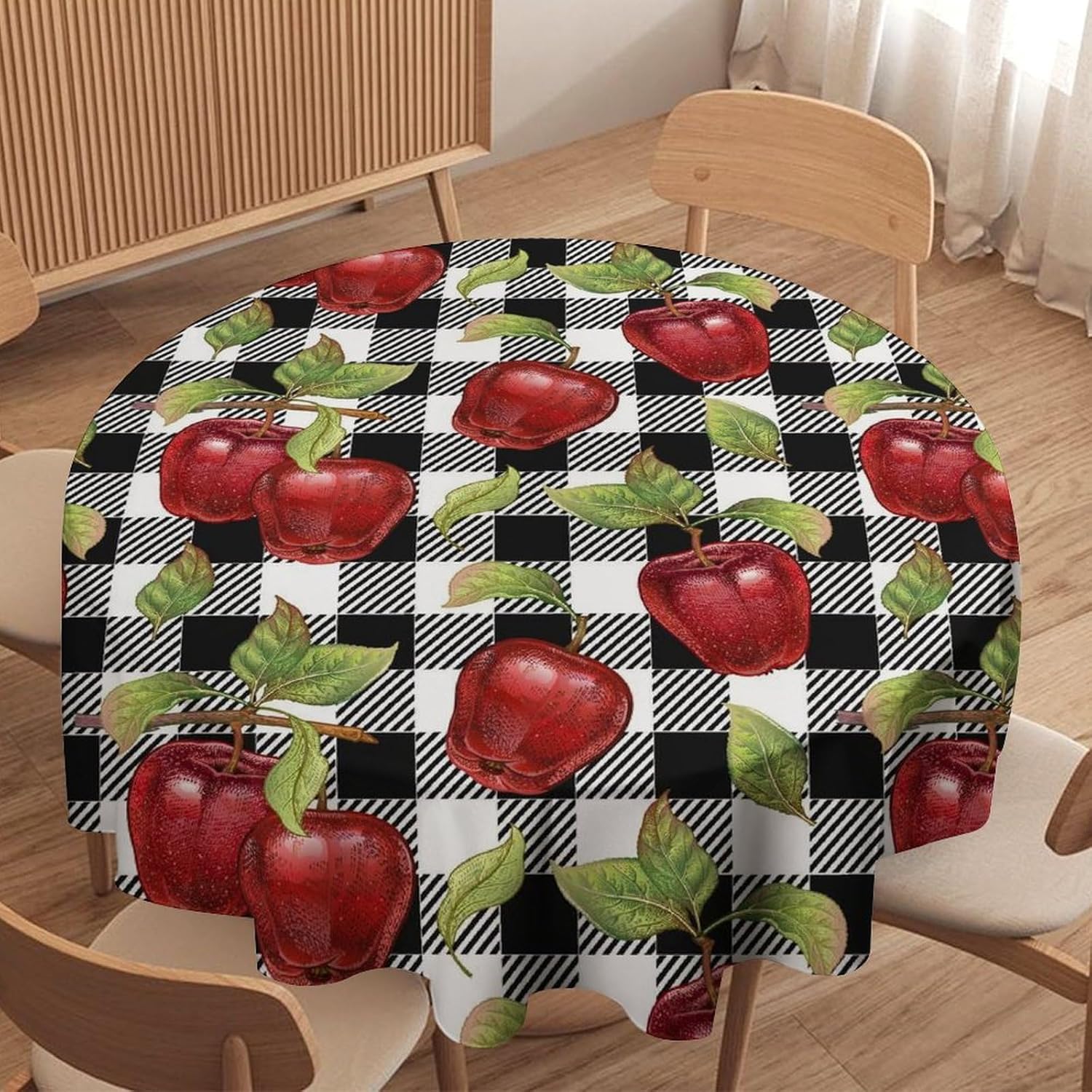 Fresh Apple Tablecloth, Rustic Retro Black Buffalo Check Plaid,Red ...