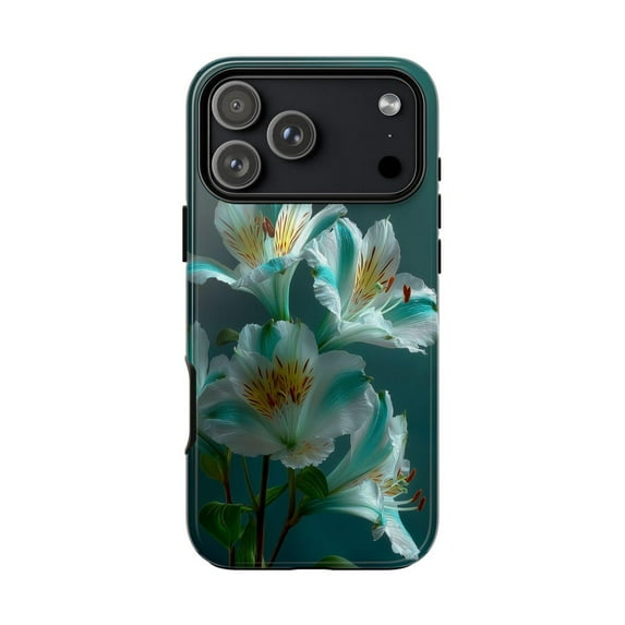 Fresh Aqua Green White Lily Floral Design with iPhone 17 to 11 Pro Max ...