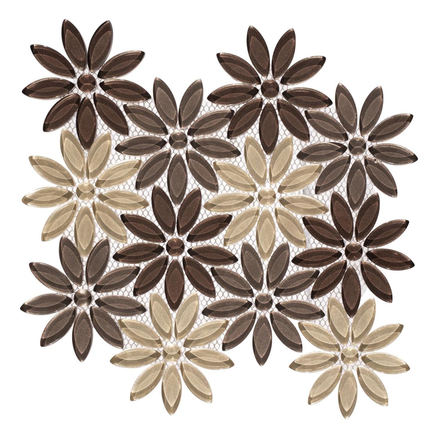 Fresh Asterim Brown Floral Pattern Polished Glass Mosaic Wall and Floor ...